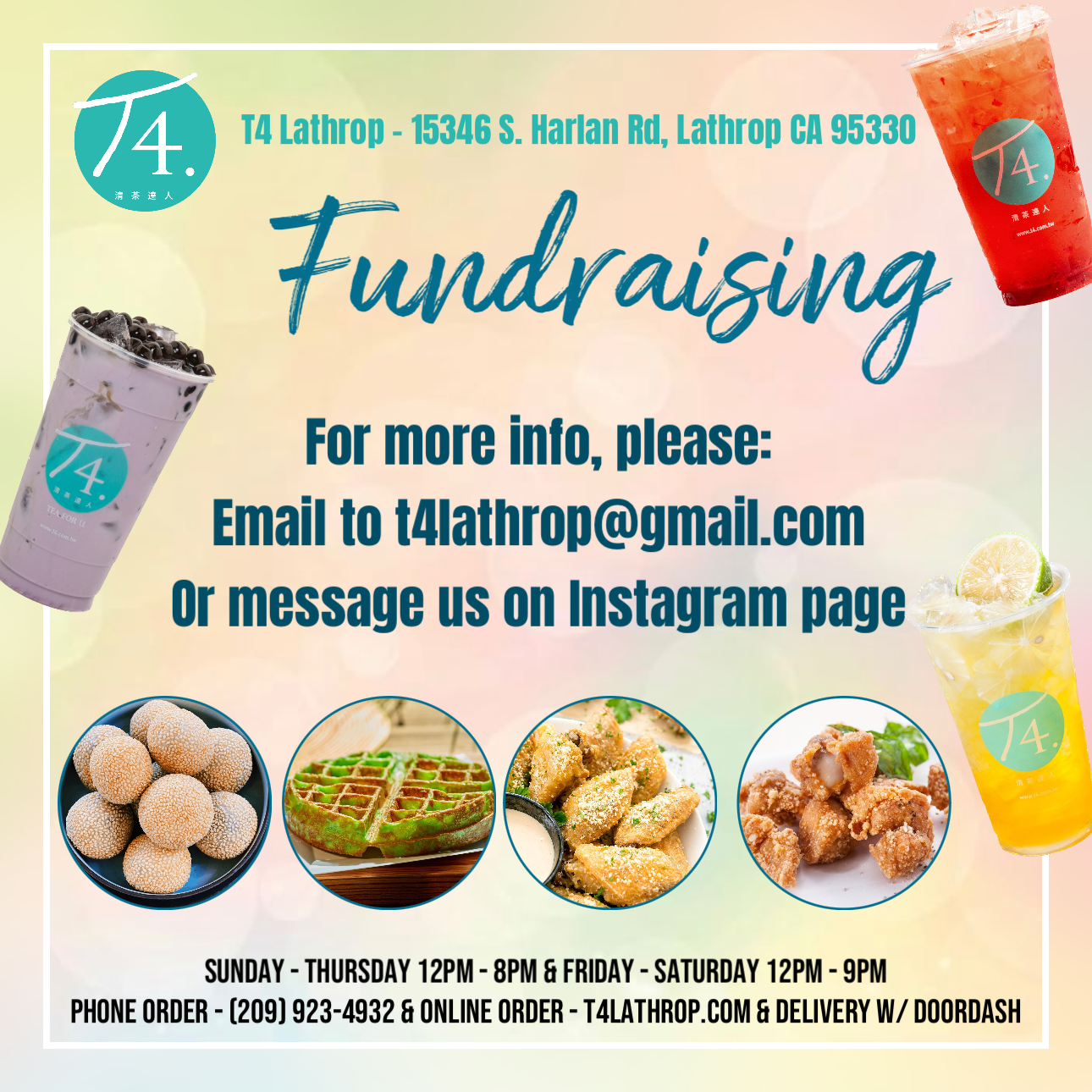 T4 TEA FOR – T4 LATHROP – 15346 S. Harlan Rd, Lathrop CA 95330