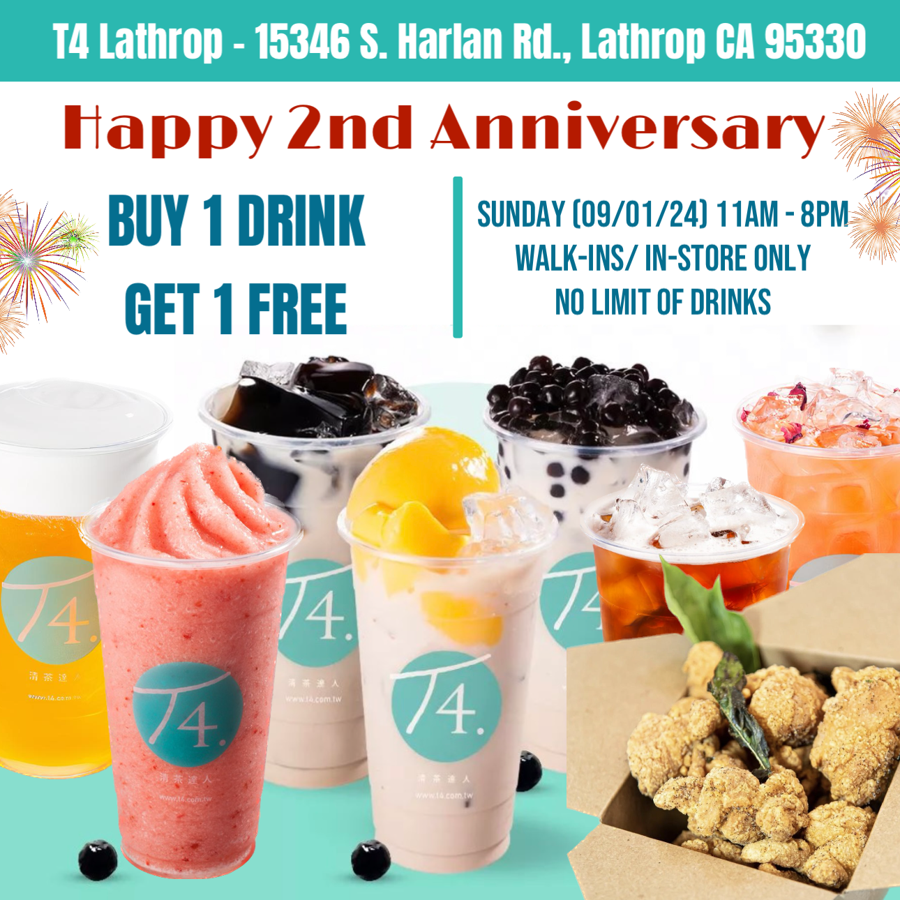 T4 TEA FOR – T4 LATHROP – 15346 S. Harlan Rd, Lathrop CA 95330