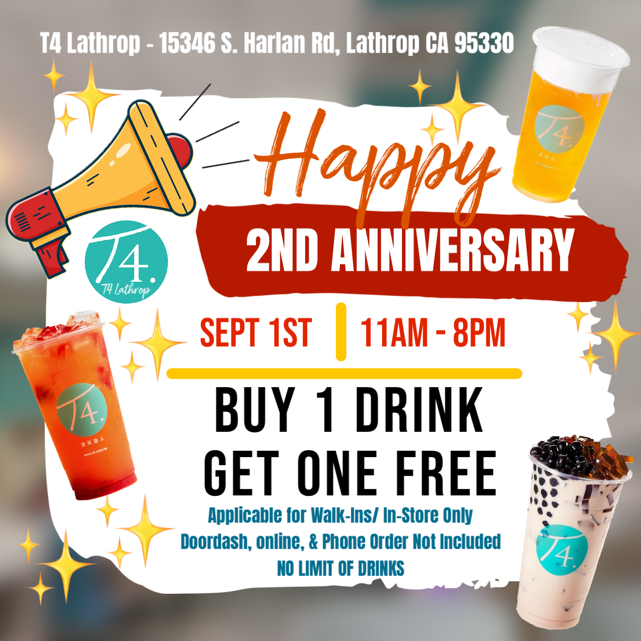 T4 TEA FOR – T4 LATHROP – 15346 S. Harlan Rd, Lathrop CA 95330