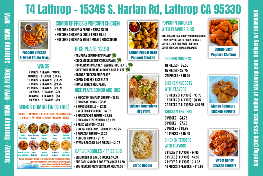 Menu – T4 TEA FOR – T4 LATHROP